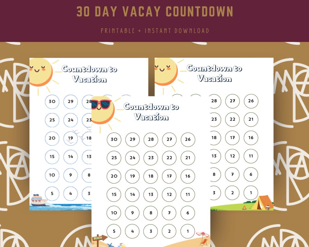 Kids Countdown Calendar, Kids Activity, Countdown to Vacation Activity ...