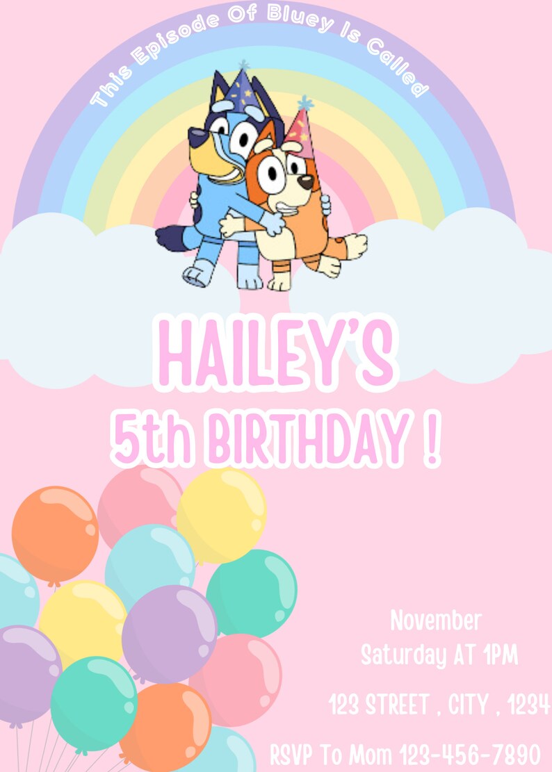 Pink Bluey Birthday Invitation - Etsy
