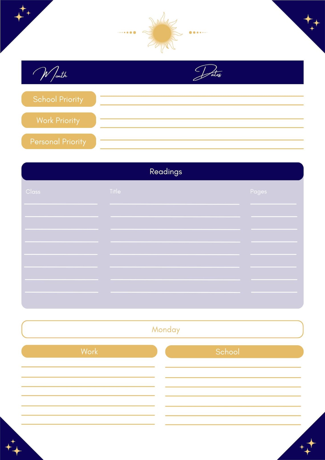 Sun and Moon Planner Blue - Etsy