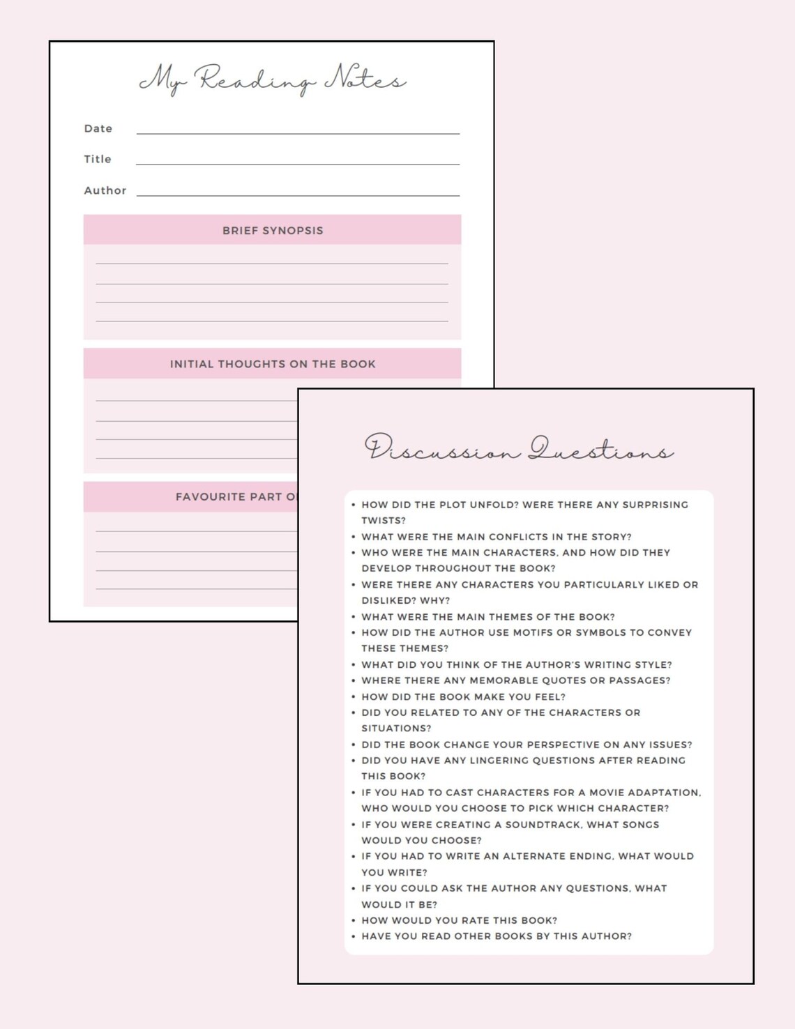 Book Club Bundle, Printable Book Review, Discussion Questions, Modern ...