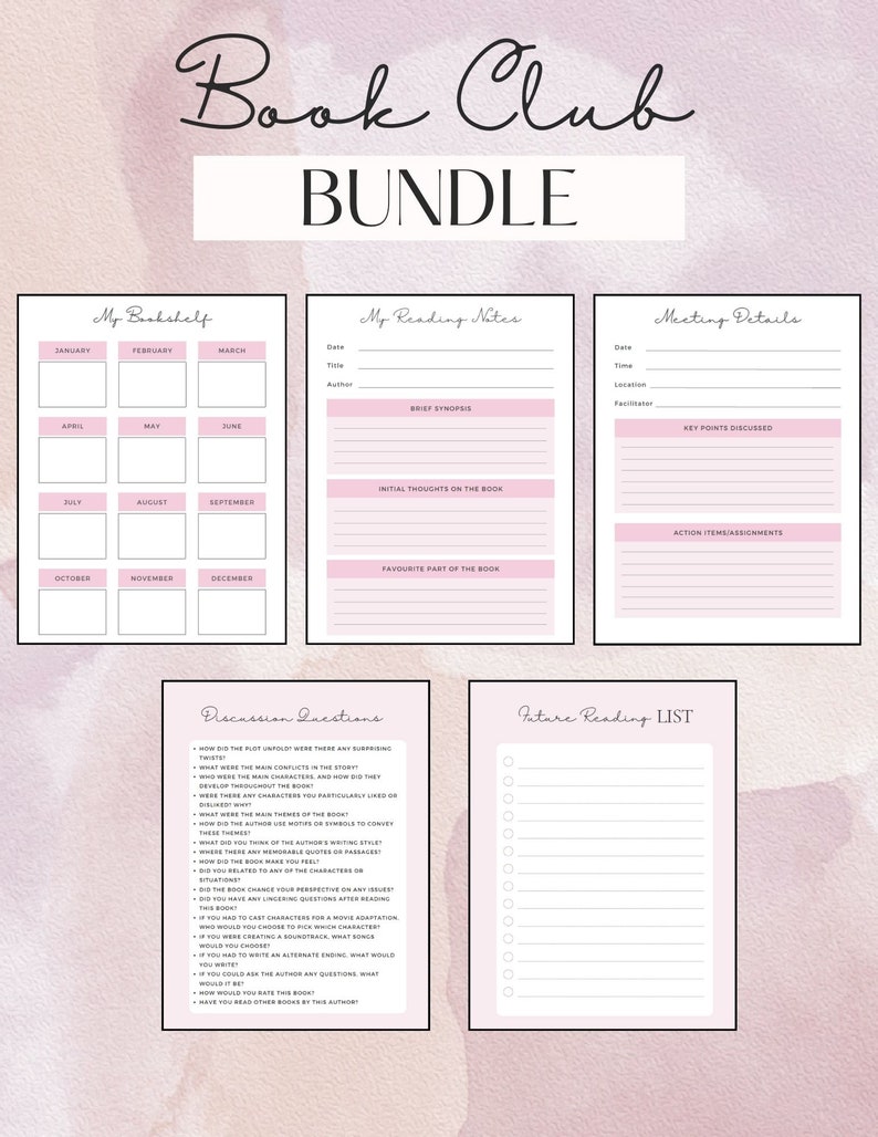 Book Club Bundle, Printable Book Review, Discussion Questions, Modern ...