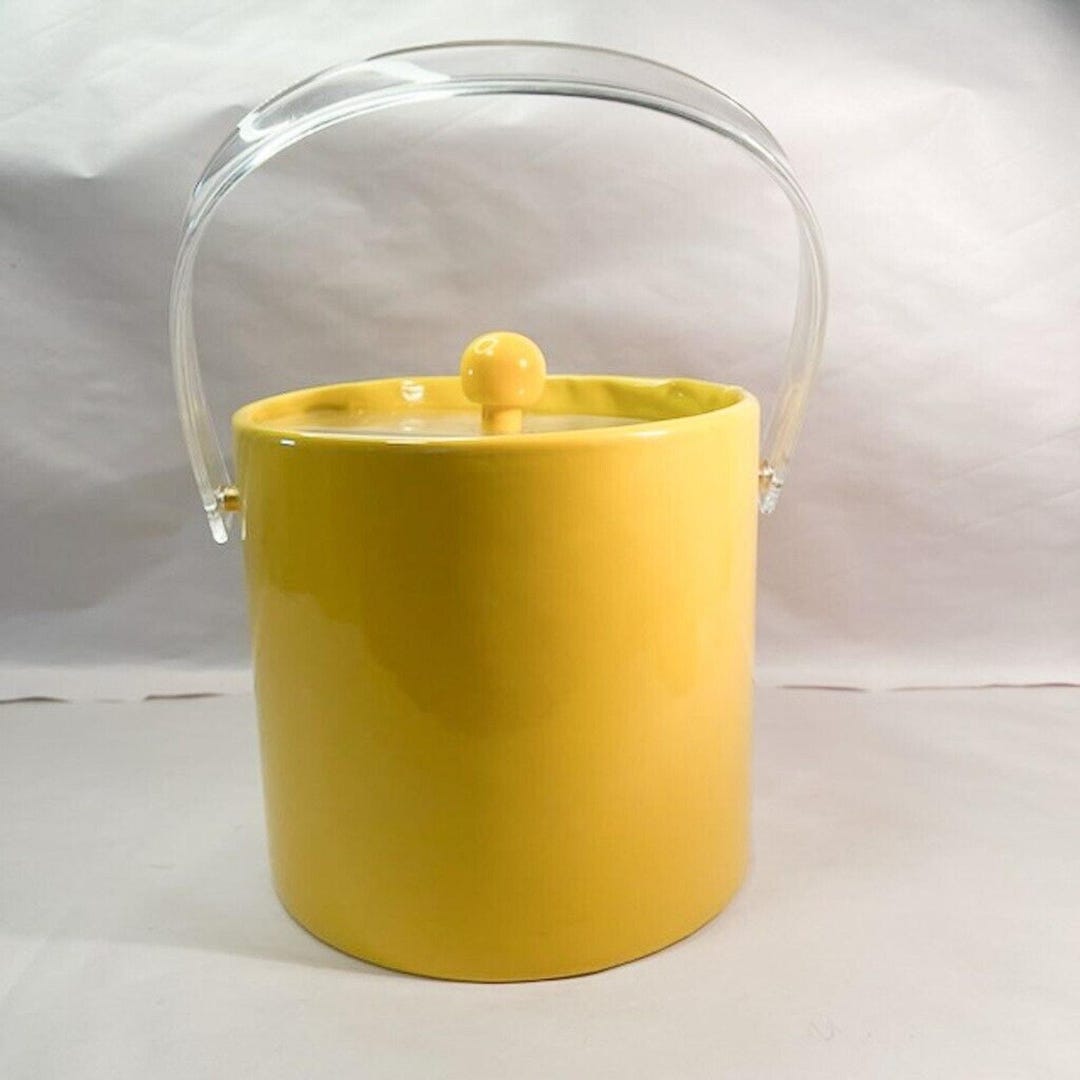 Vintage MCM Bright Yellow Ice Bucket, Plastic, Lucite/acrylic Lid ...