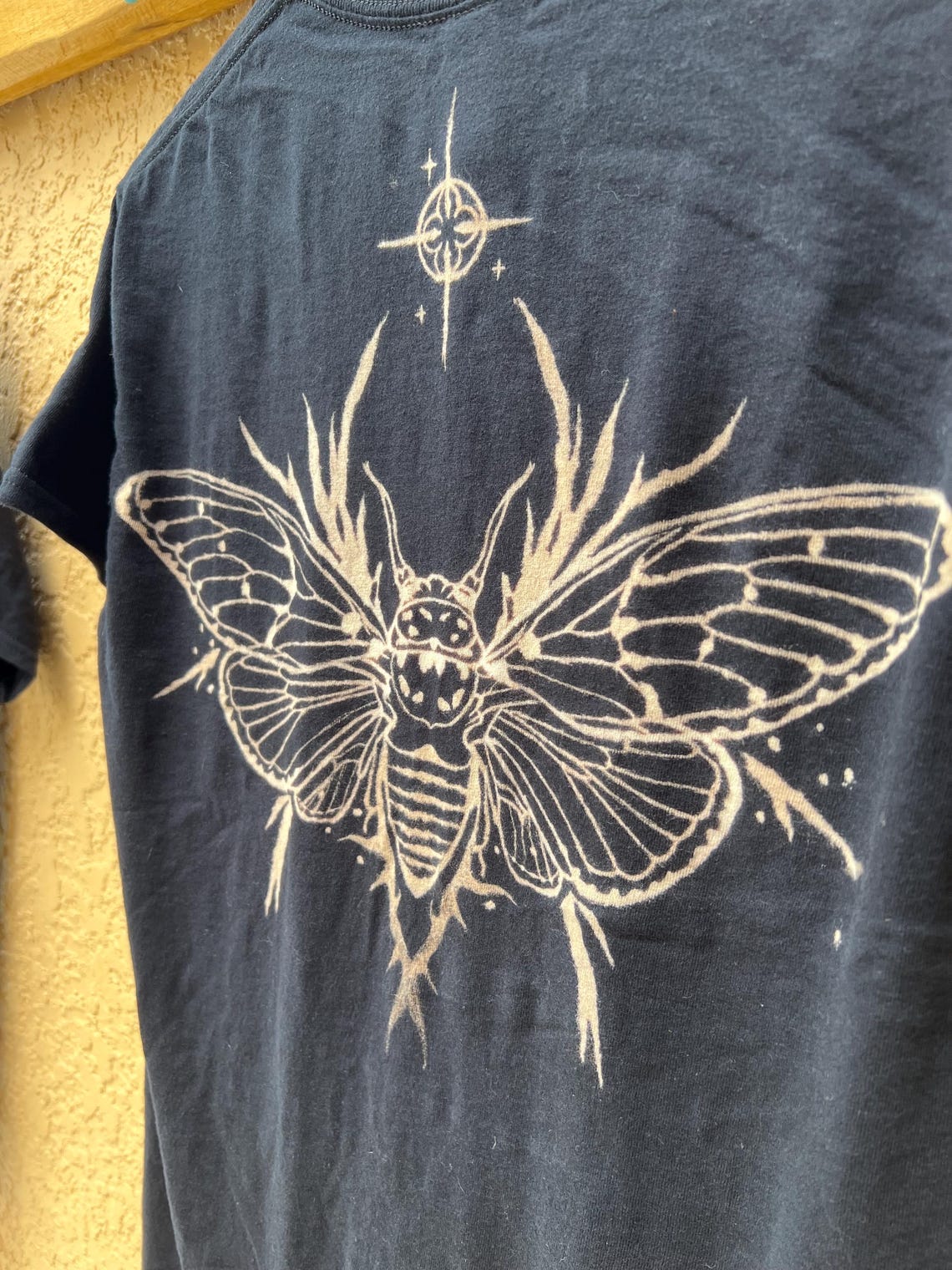 Bleach-dyed Ghost Cicada T-shirt - Handpainted Gothic Grunge Streetwear ...
