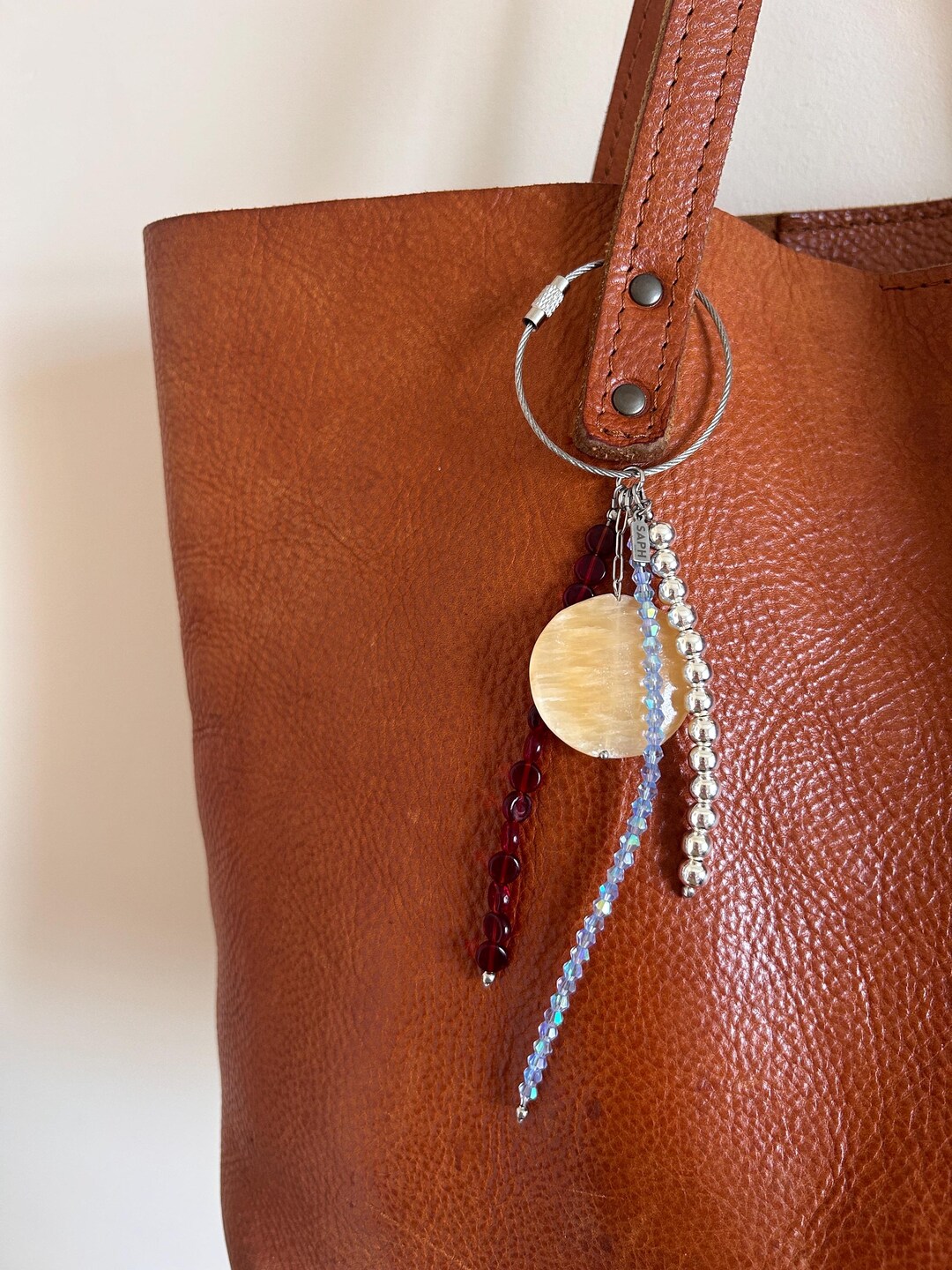 Chunky Stone Bead | Glass Crystal | Carabiner Clasp | Bag Charm ...