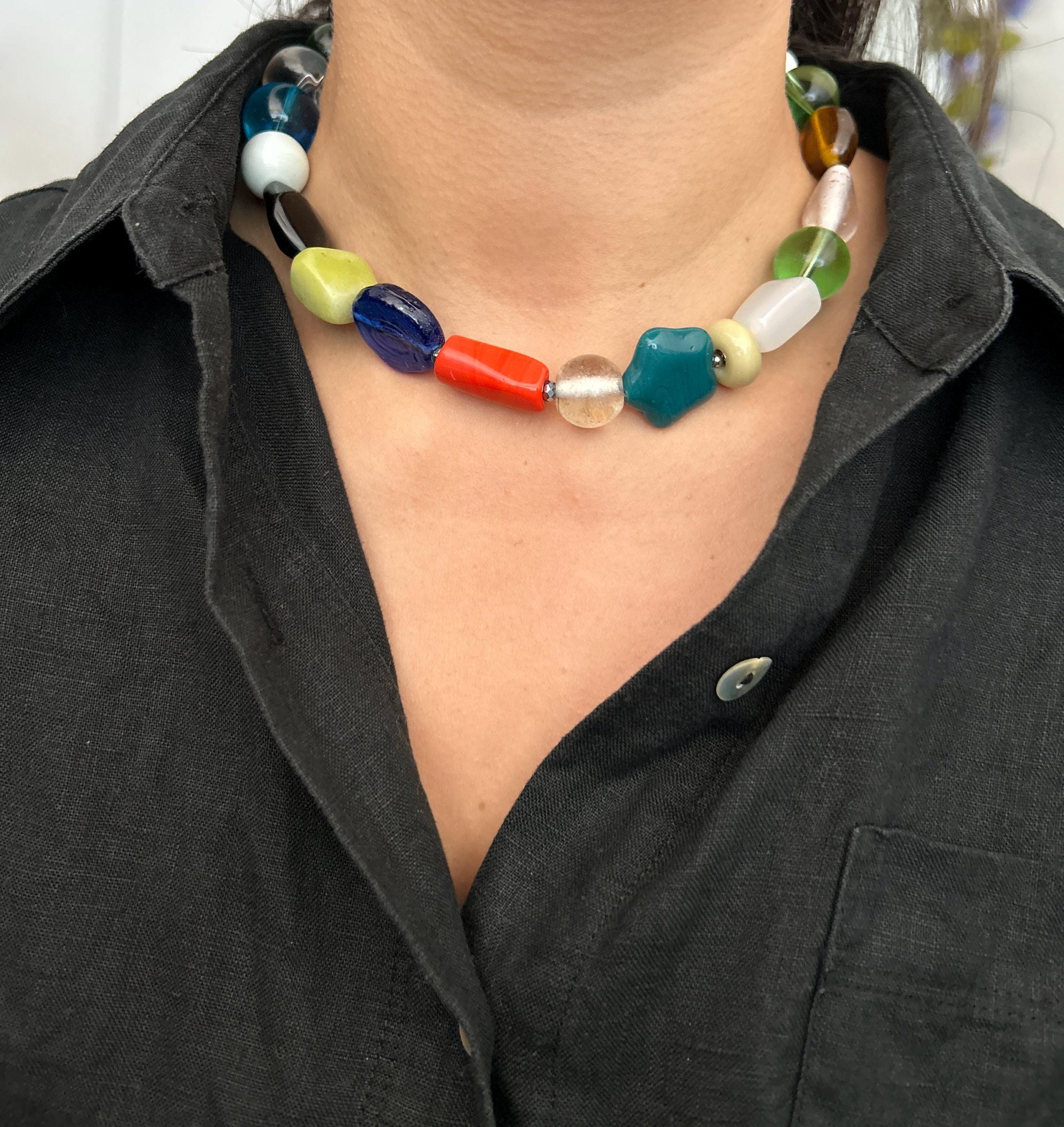 Glass Bead Statement Necklace - Etsy