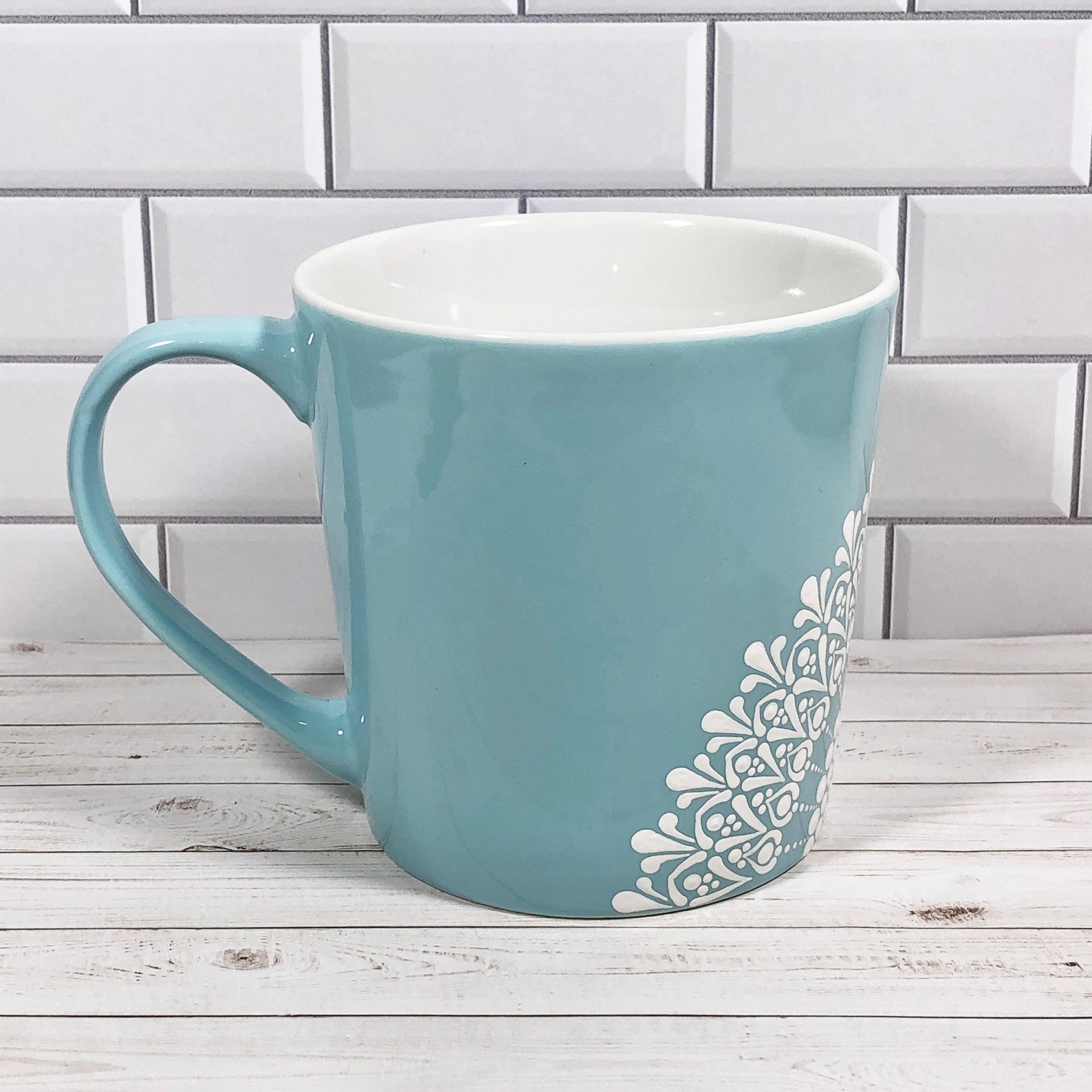 Turquoise Dot Art Mandala Coffee Mug Large 16 Oz Porcelain - Etsy