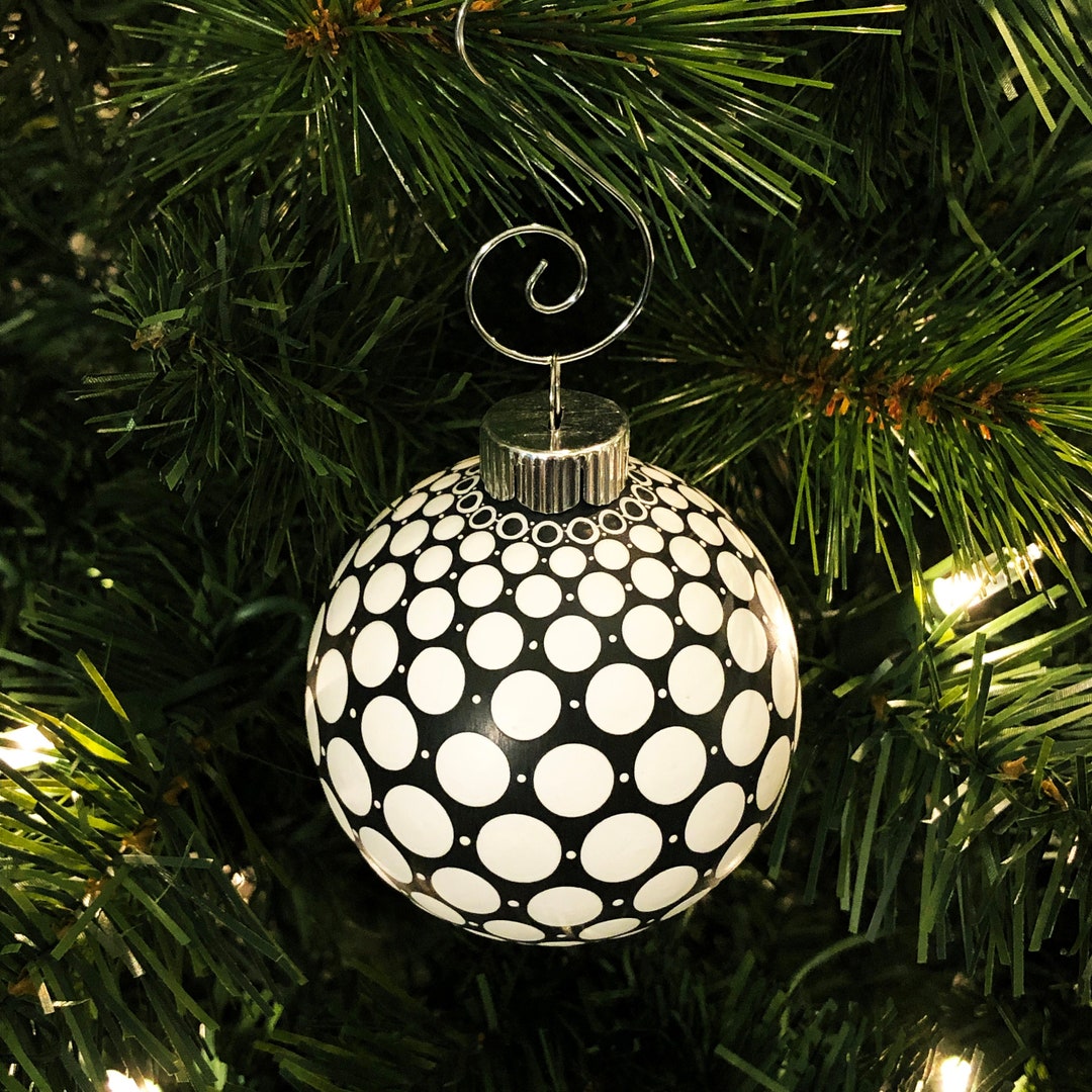 Black and White Vortex Christmas Ornament, Polka Dot Mandala Bauble ...