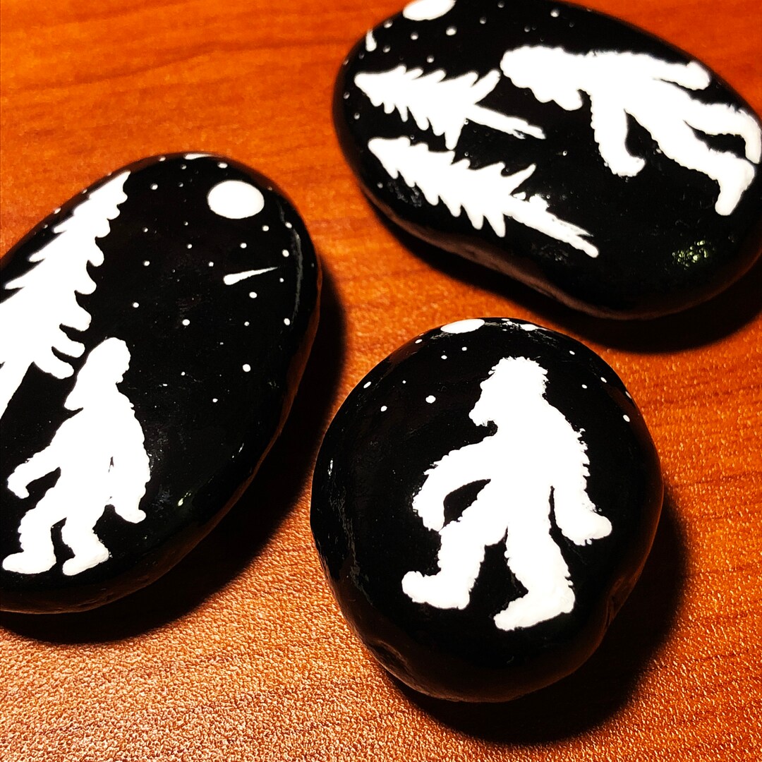 Sasquatch Silhouette Spirit Animal Stone - Small Hand Painted Pocket ...
