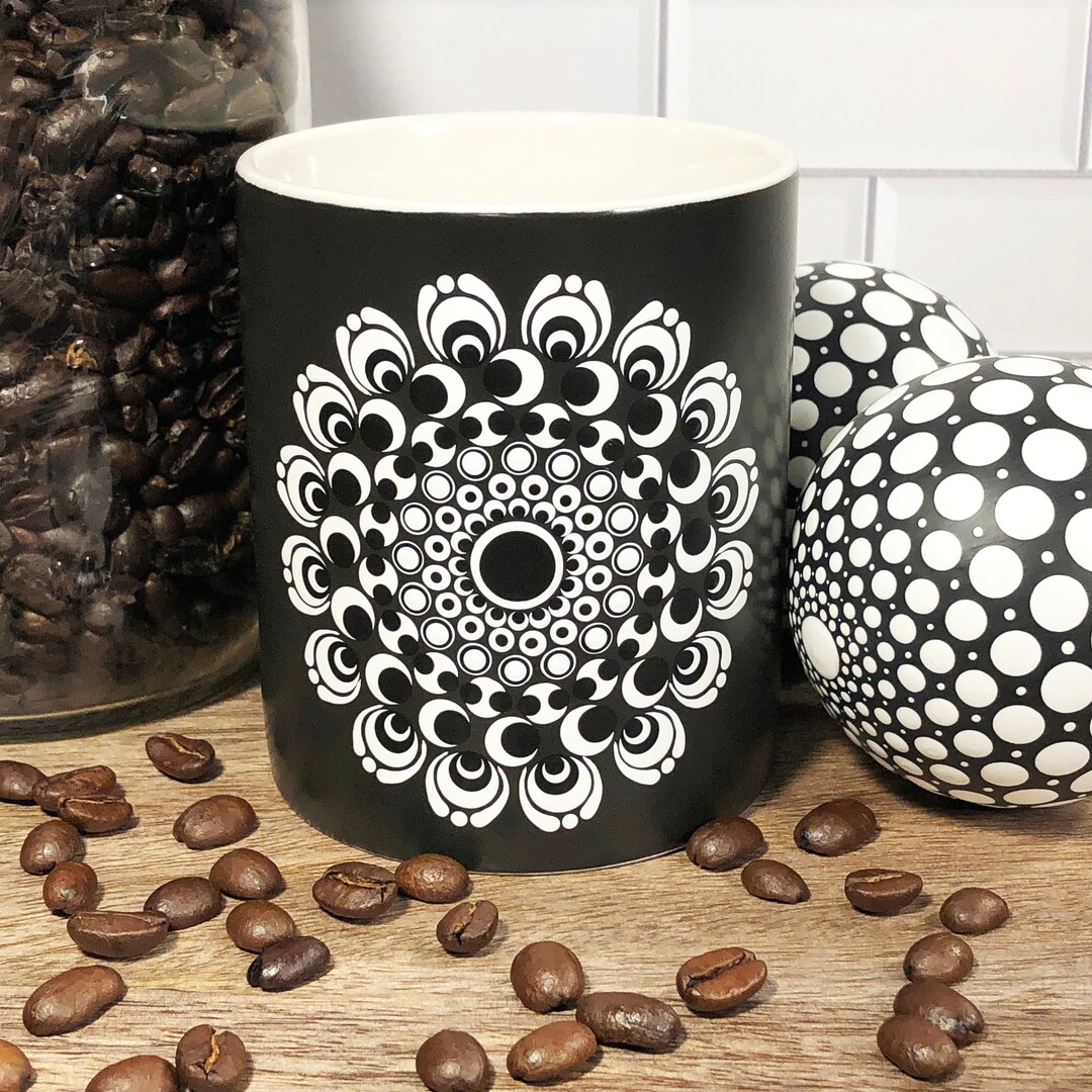 Hand Painted Psychedelic Coffee Cup, Small Sturdy Dot Art Mandala Mug ...