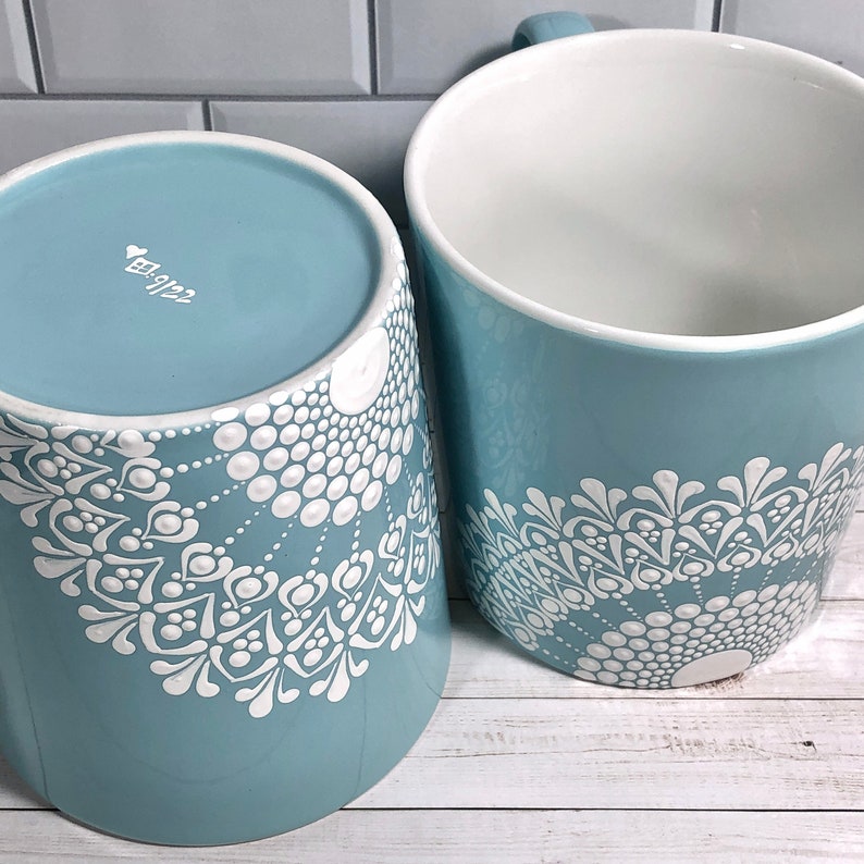 Turquoise Dot Art Mandala Coffee Mug Large 16 Oz Porcelain - Etsy