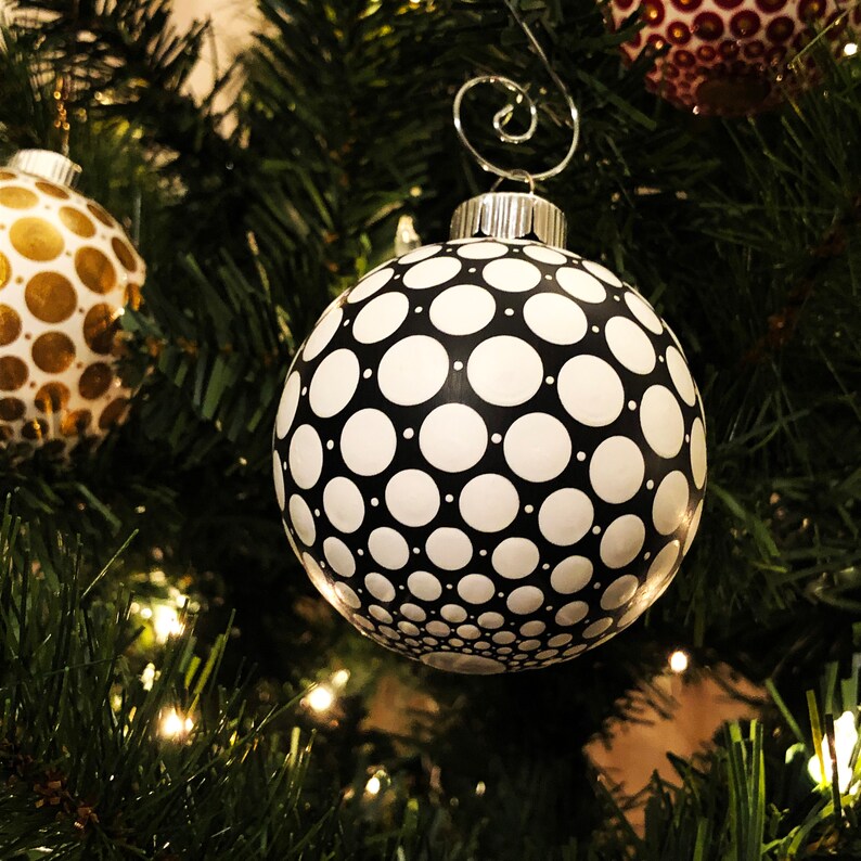 Black and White Vortex Christmas Ornament Polka Dot Mandala - Etsy
