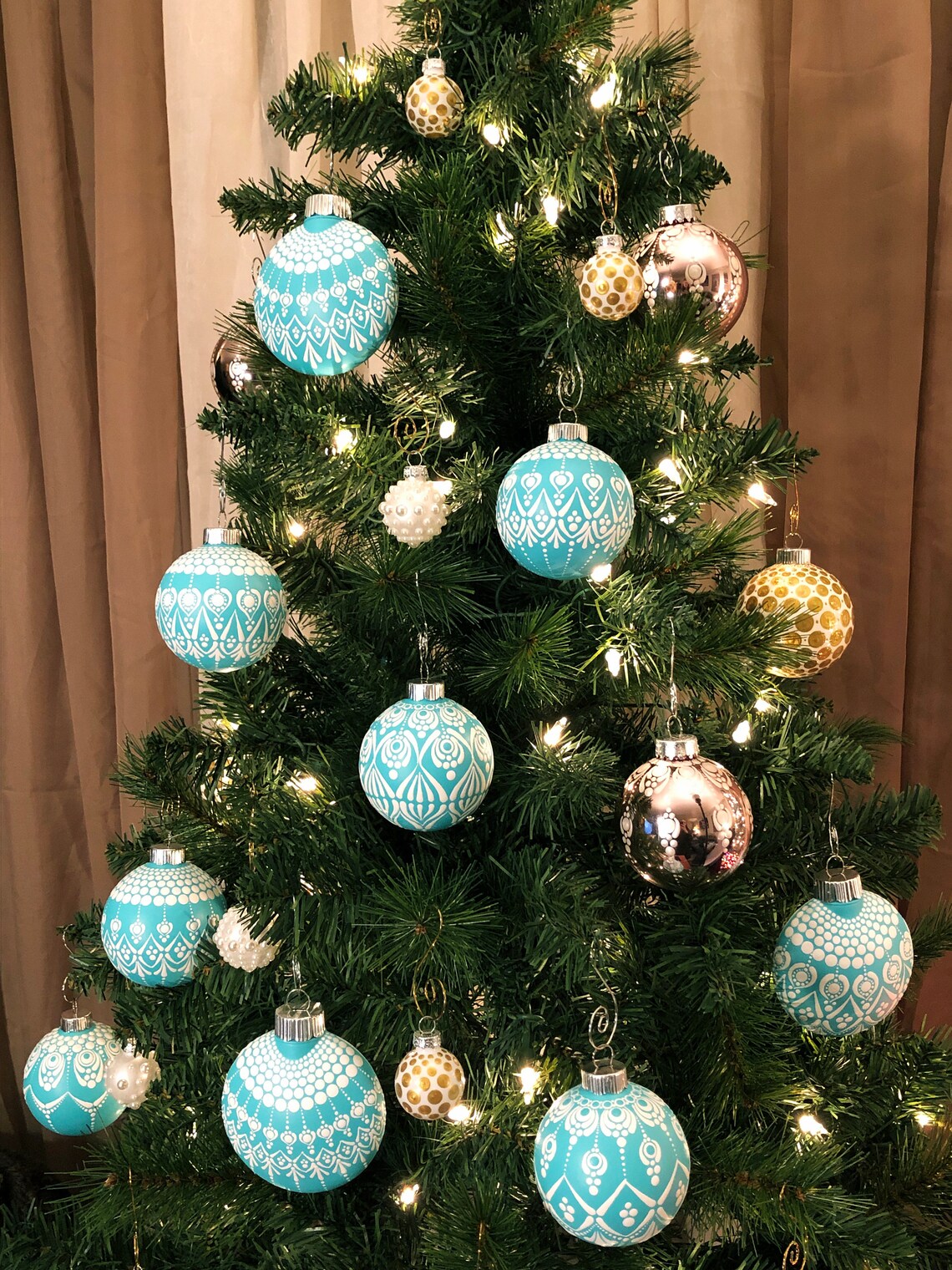 Set of 3 White and Blue Dot Art Mandala Disc Ornaments - Etsy