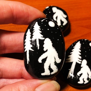 Sasquatch Silhouette Spirit Animal Stone Small Hand Painted Pocket Rock ...