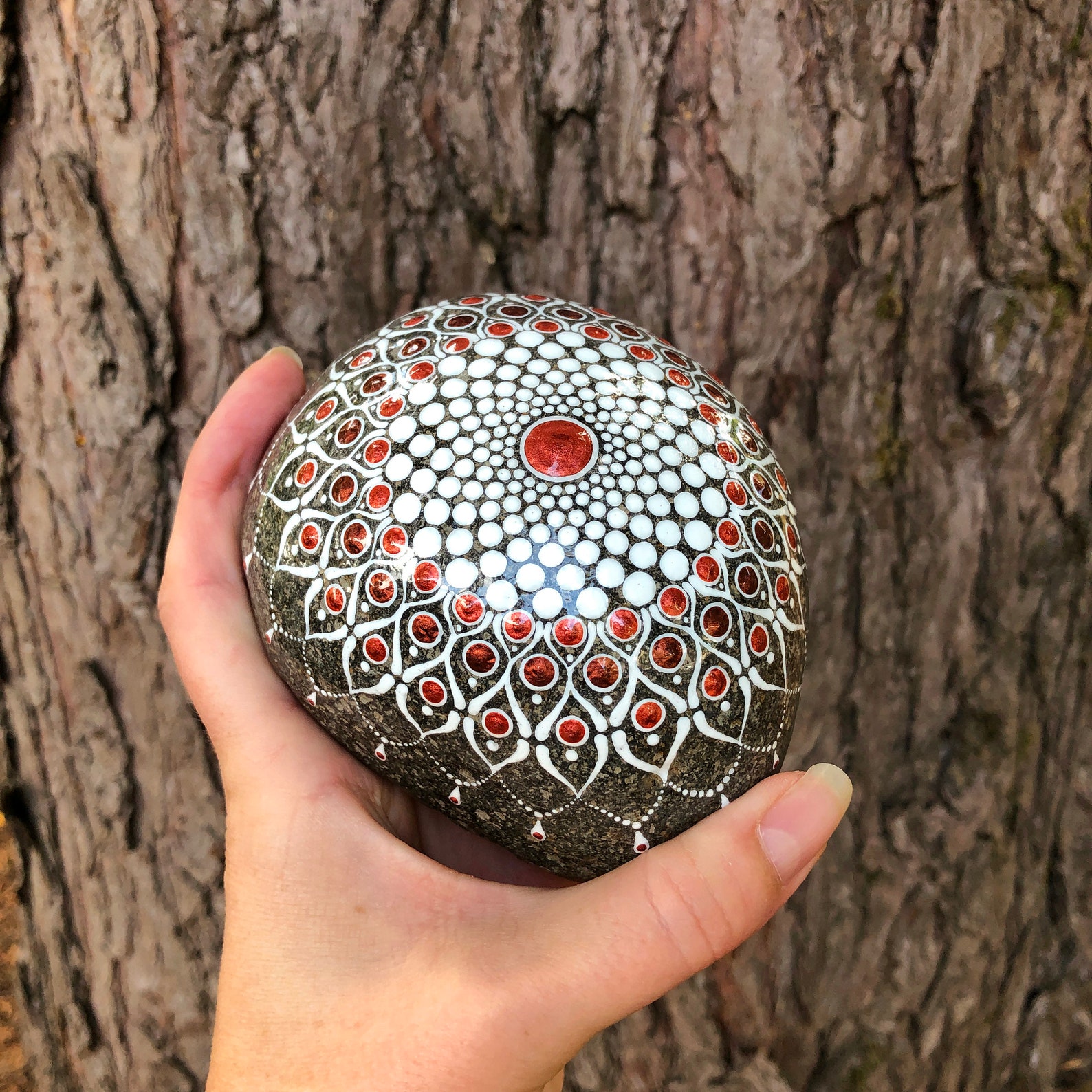 Extra Large Dot Art Mandala Hand Painted Stone Natural River - Etsy