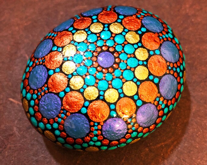 Aurora, Medium Sized Dot Art Mandala, Hand Painted Satori Stone ...