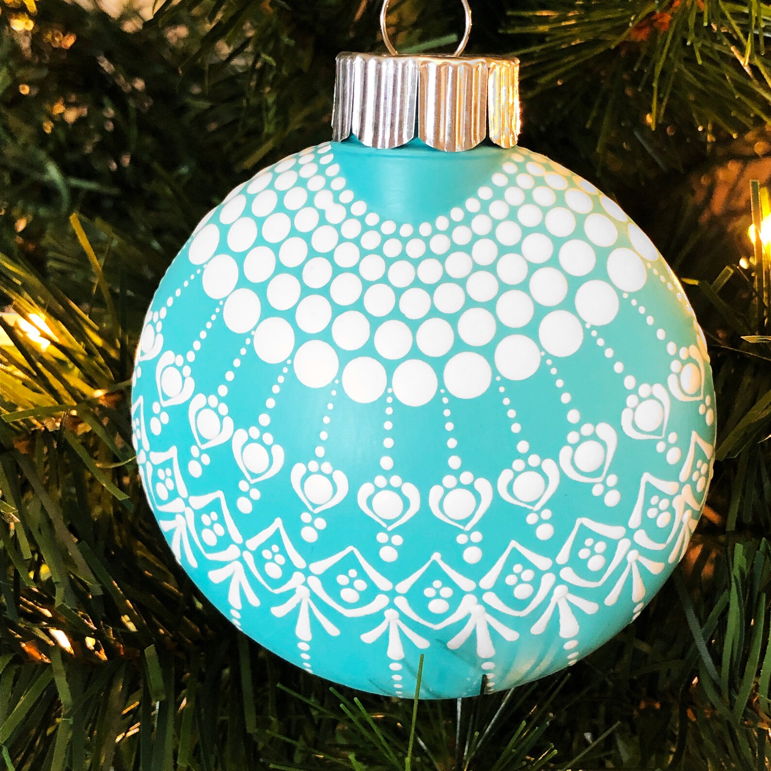 Set of 3 White and Blue Dot Art Mandala Disc Ornaments - Etsy