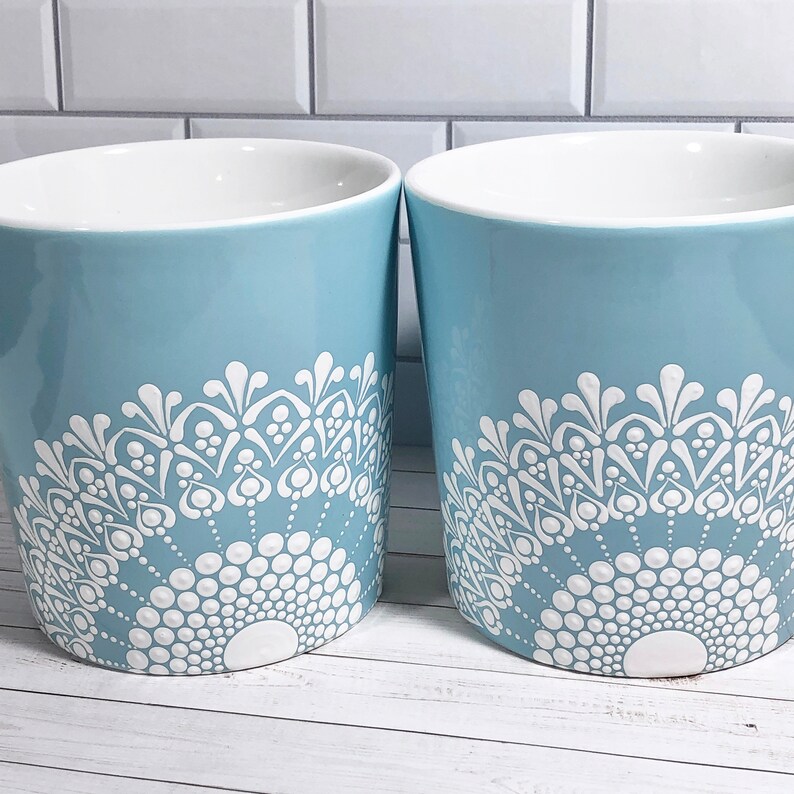 Turquoise Dot Art Mandala Coffee Mug Large 16 Oz Porcelain - Etsy