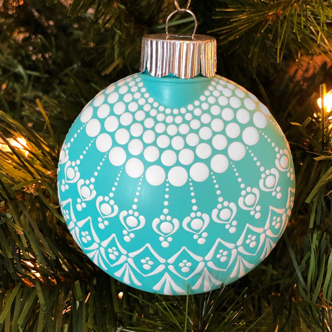 Set of 3 White and Blue Dot Art Mandala Disc Ornaments - Etsy