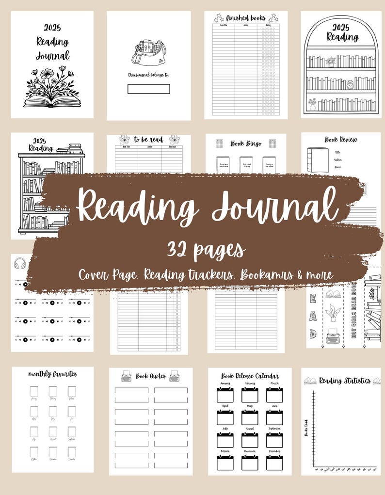 Reading Journal Pages Bundle - Etsy
