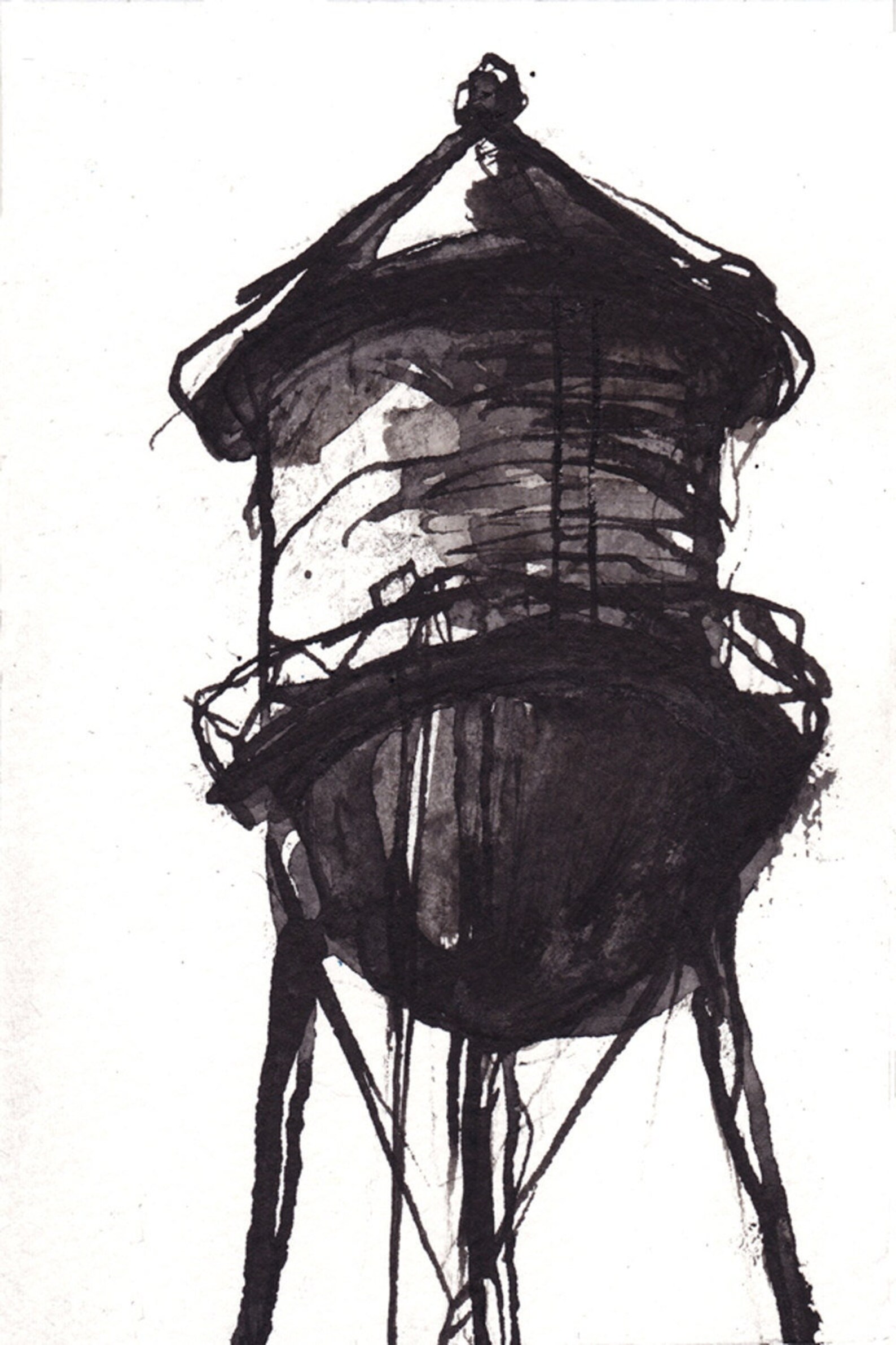 New York City Skyline Art, Pen and Ink Sketch Drawing Water Tower Black ...