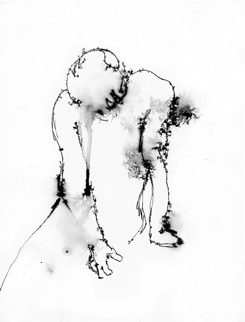 Art Pen and Ink Drawing Illustration Figure Melancholy PRINT - "despair ...