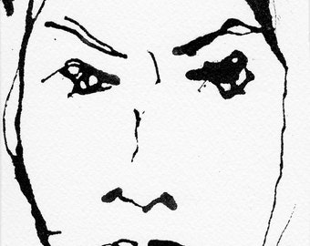 Art Pen and Ink Sketch Drawing Portrait Sleeping Dreaming | Etsy