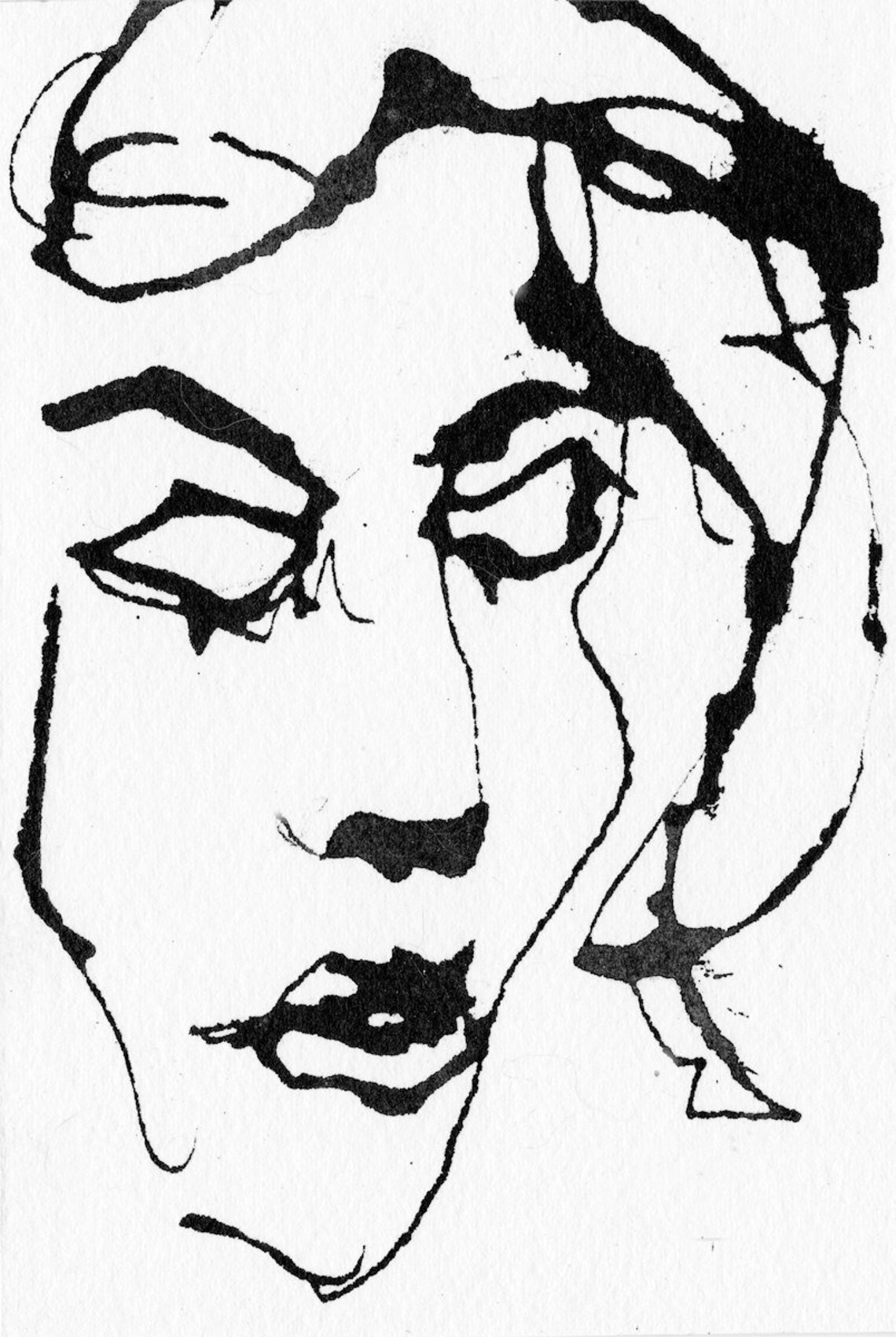Art Pen and Ink Sketch Drawing Portrait Sleeping Dreaming Woman Face ...