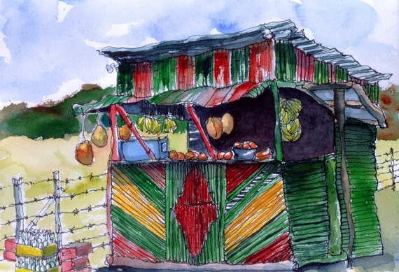 Art Painting Watercolor Rural Country Shabby Jamaican Rasta | Etsy