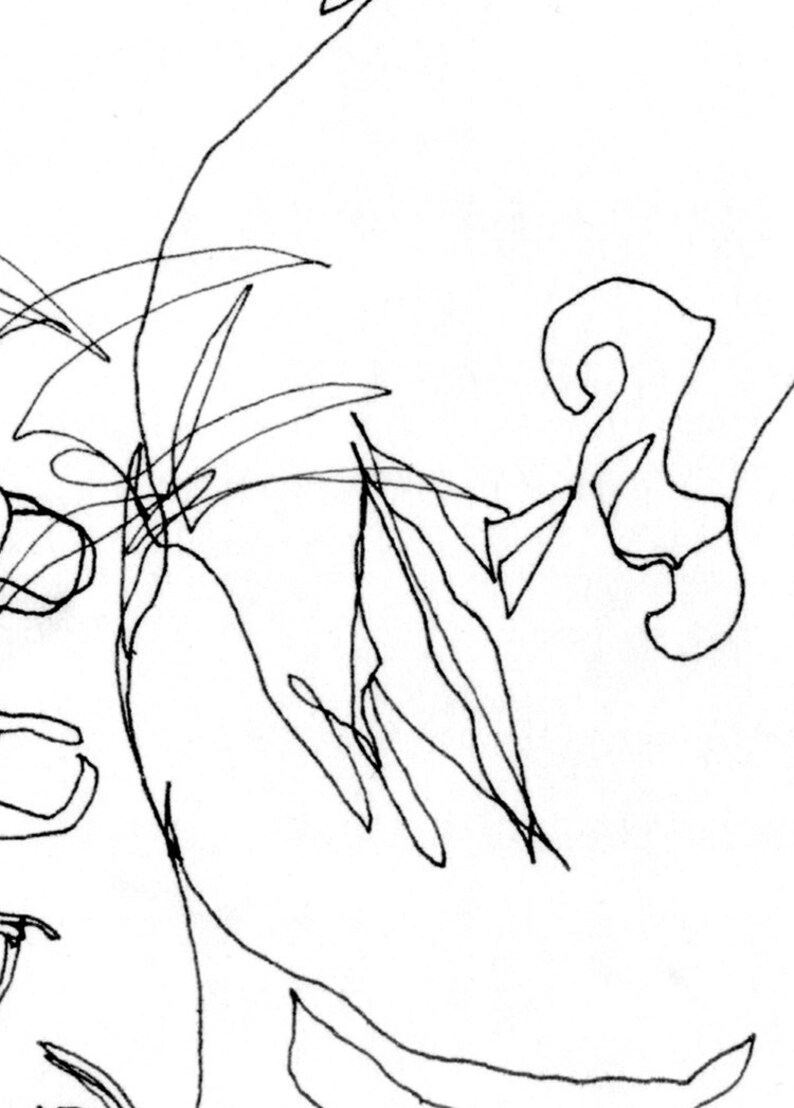 Art Pen And Ink Drawing Print Man Holding Womans Head Close To His Own