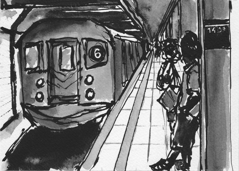 New York City Iconic Subway Art Pen and Ink Sketch Drawing PRINT - "nyc ...