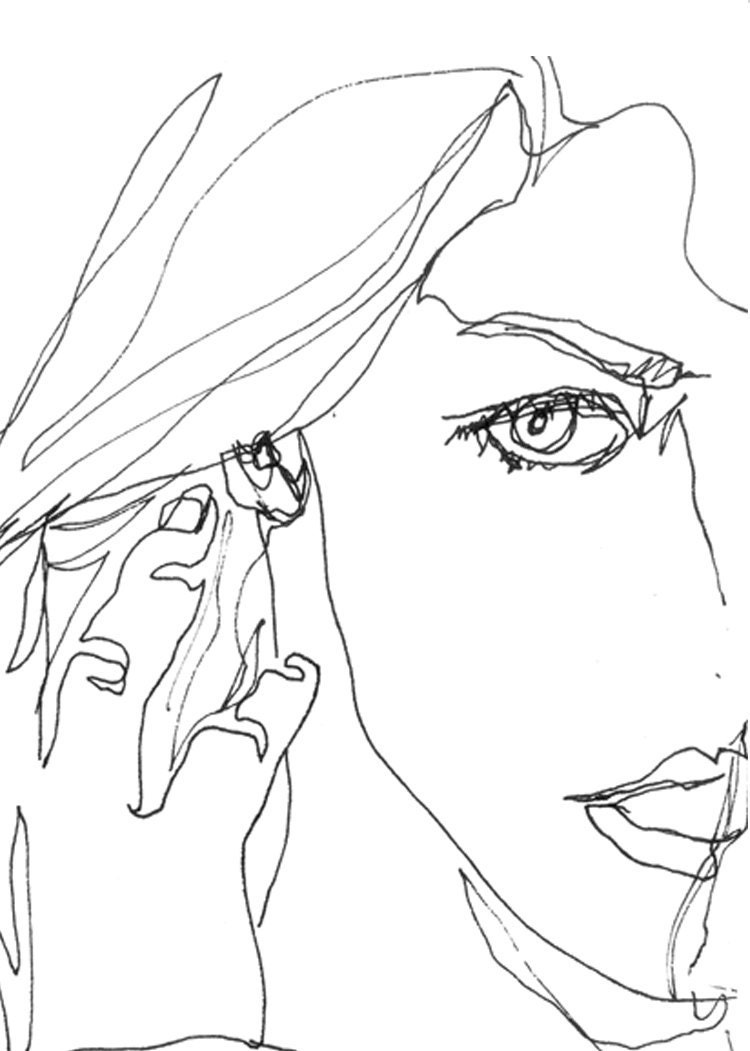 Art Pen and Ink Drawing Young Fashion Woman W Hand to Head PRINT woman ...