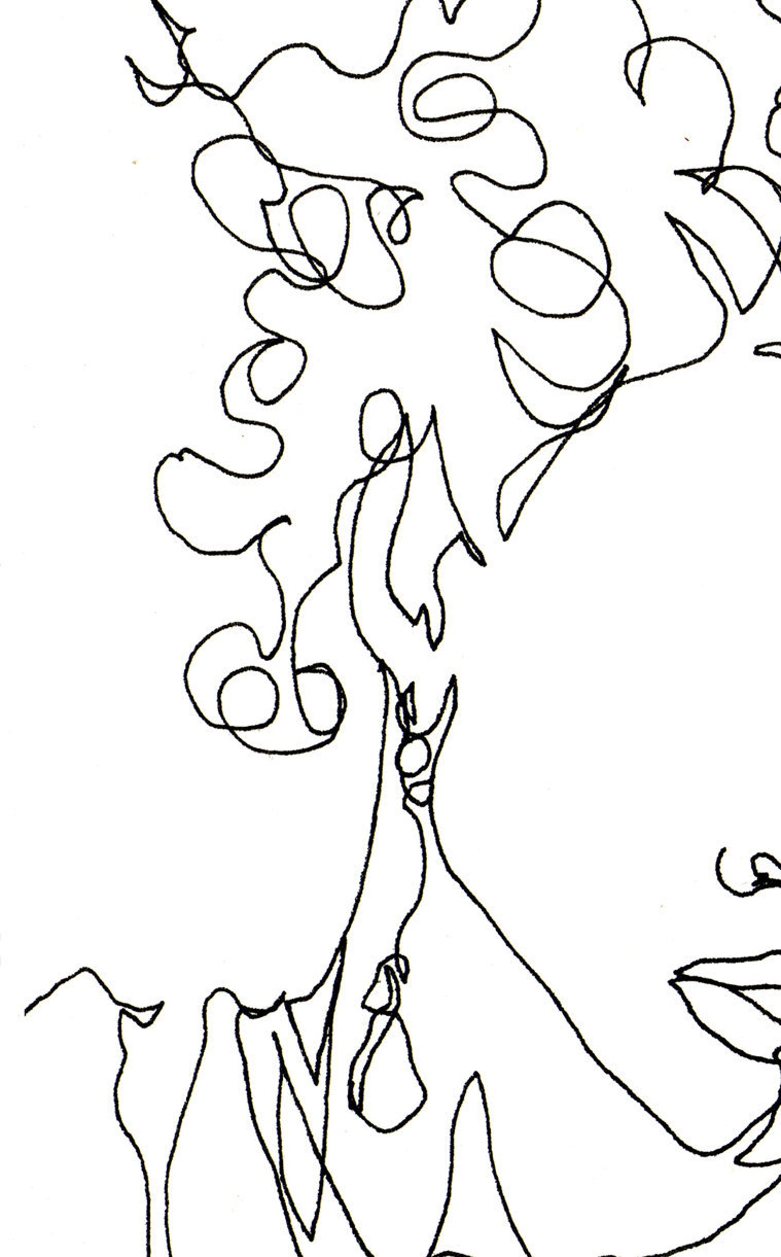 Art Pen and Ink Drawing Winking Woman With Curly Hair - Etsy