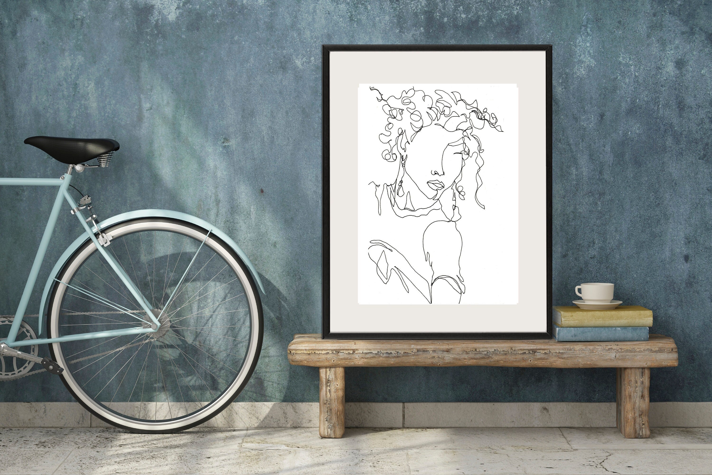 Art Pen and Ink Drawing Winking Woman With Curly Hair - Etsy