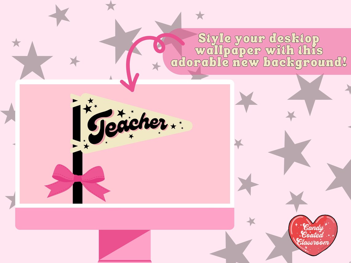 Pennant Flag Desktop Wallpaper for Teachers, Pink Trendy Girly Teacher ...