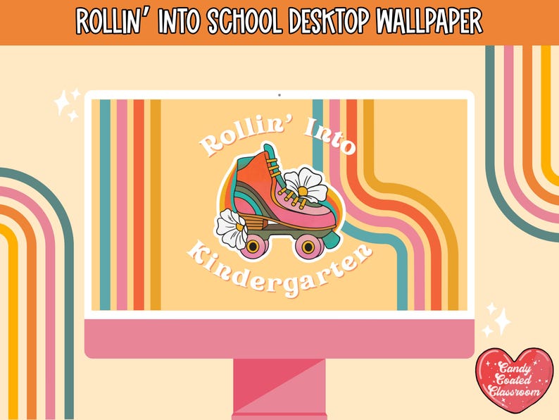 Groovy Rainbow Teacher Desktop Wallpaper, Retro Colorful Roller Skates ...