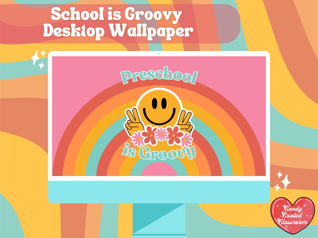 Groovy Desktop Wallpaper for Teachers, Colorful Rainbow Smiley Face ...