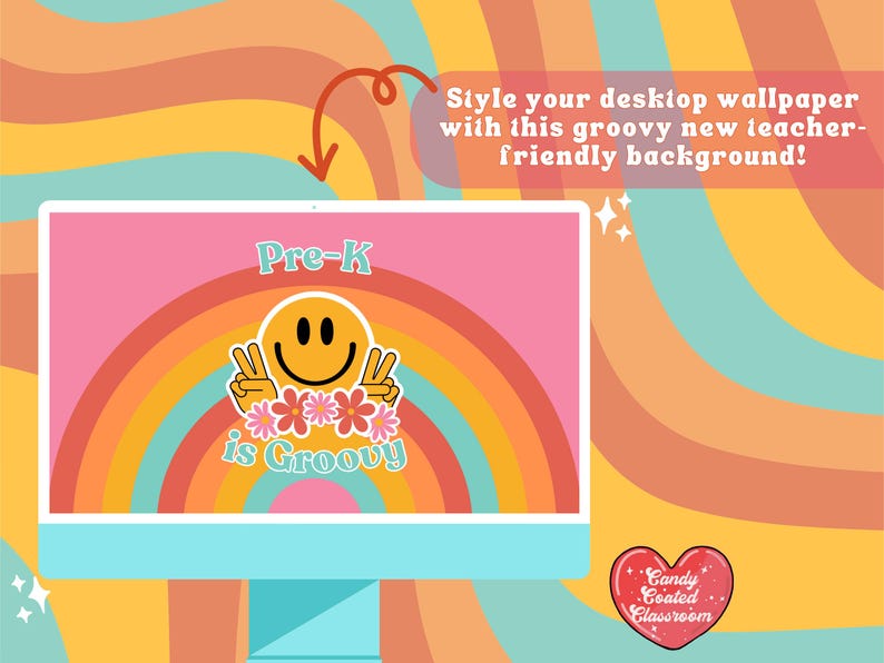 Groovy Desktop Wallpaper for Teachers, Colorful Rainbow Smiley Face ...