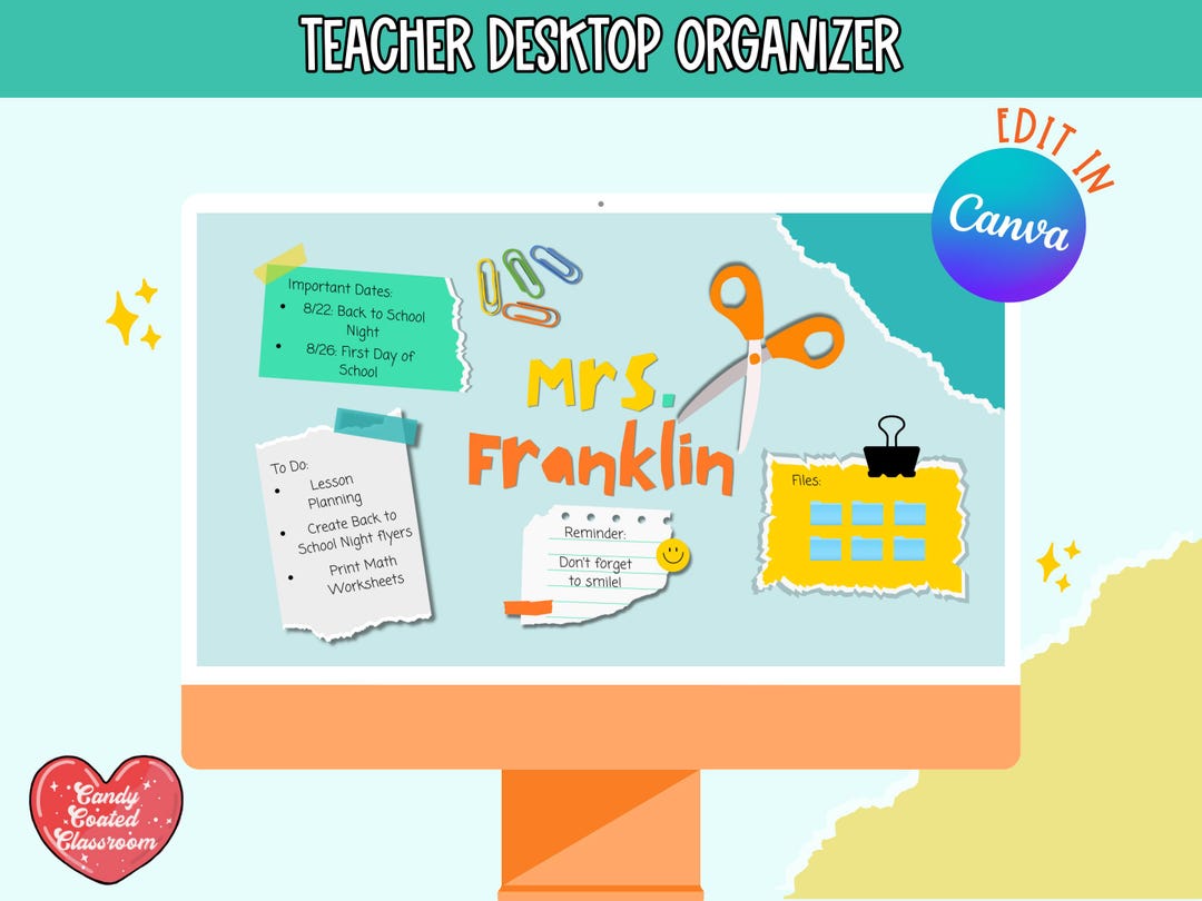 Desktop Organizer Wallpaper, Back to School Colorful Personalized ...