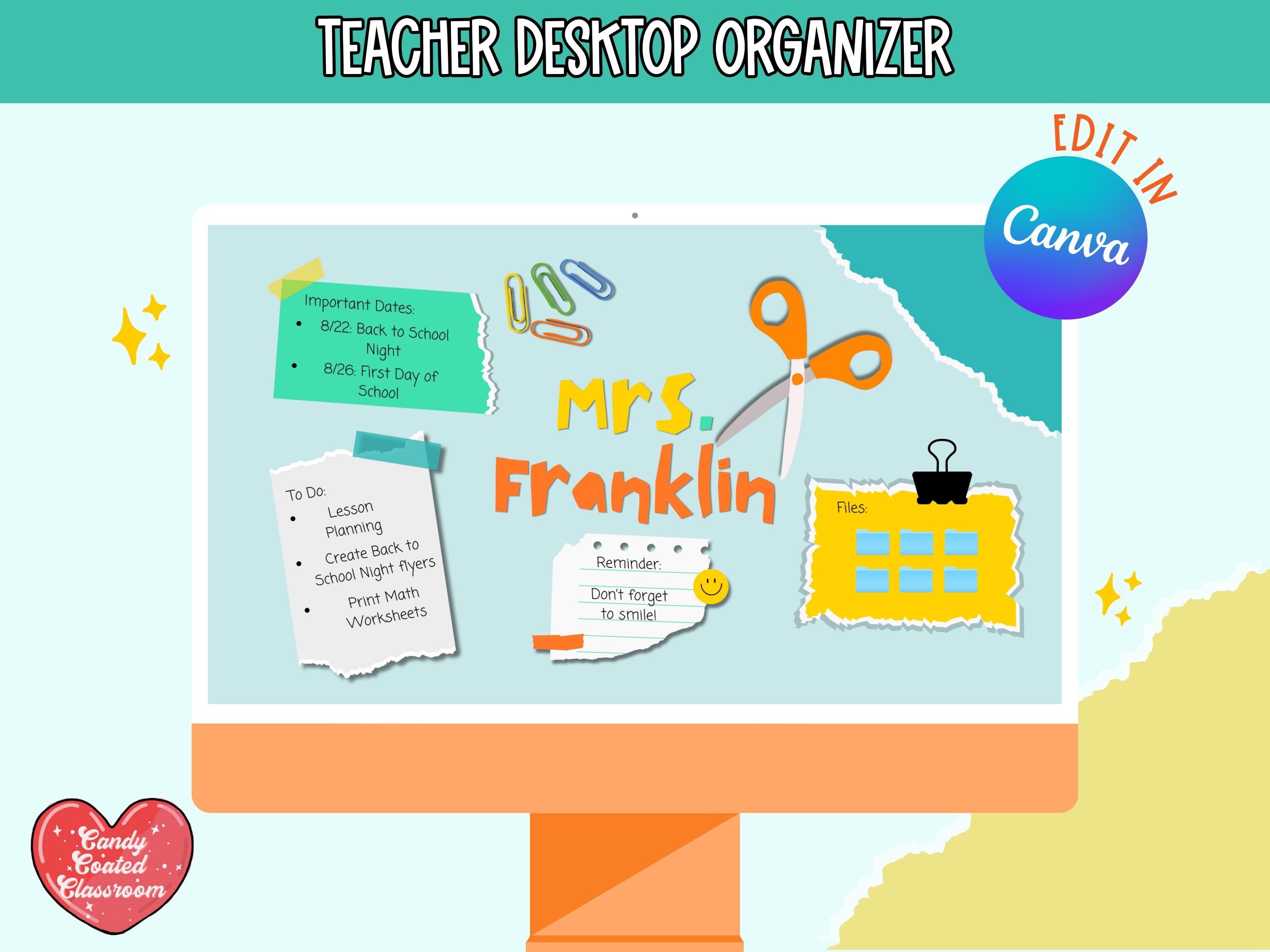 Desktop Organizer Wallpaper, Back to School Colorful Personalized ...