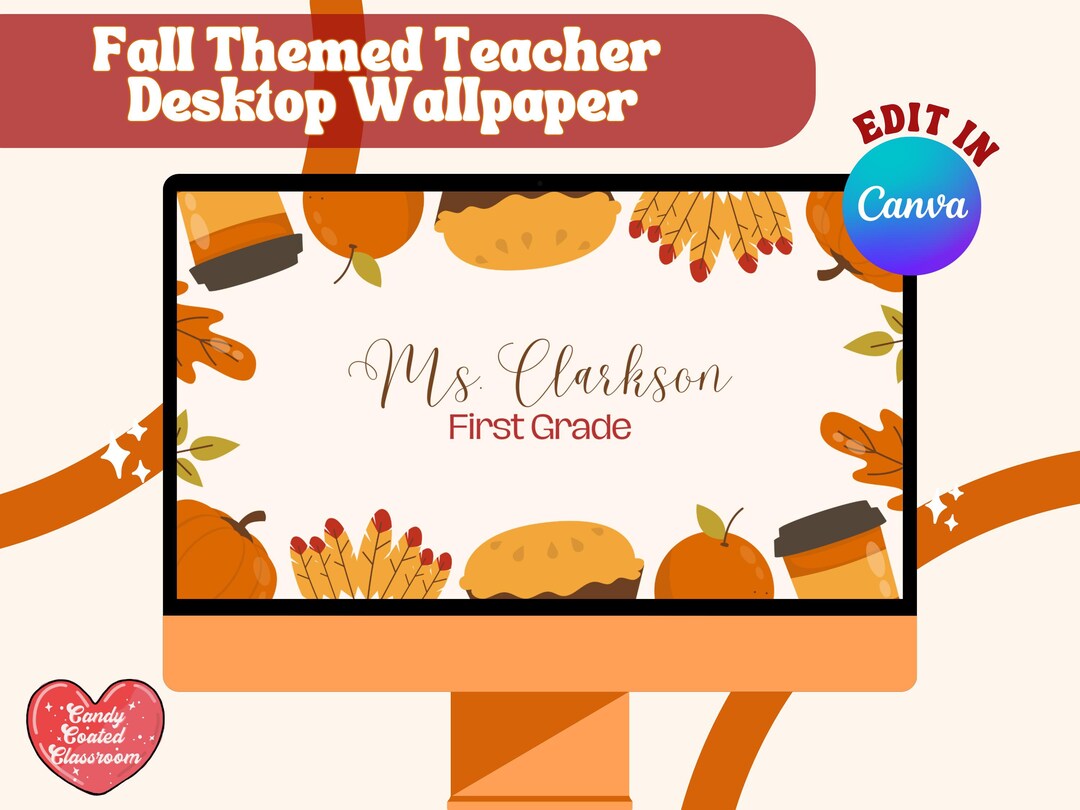 Fall Teacher Desktop Wallpaper, Personalized Custom Name Autumn ...