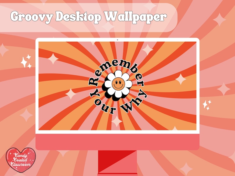 Groovy Motivational Desktop Wallpaper, Pink Retro Colorful Floral ...