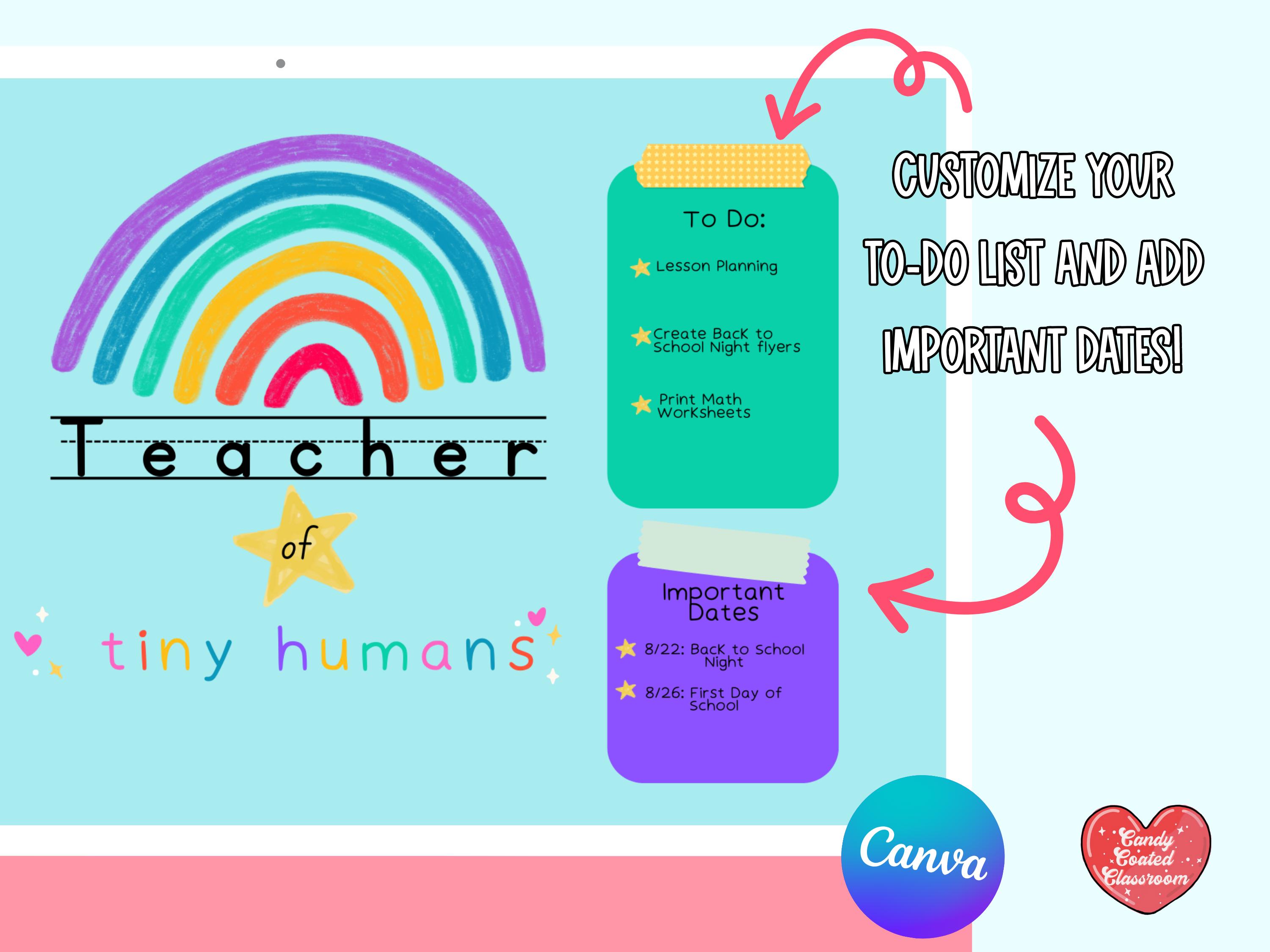 Colorful Desktop Organizer Wallpaper for Teachers, Cute Personalized ...