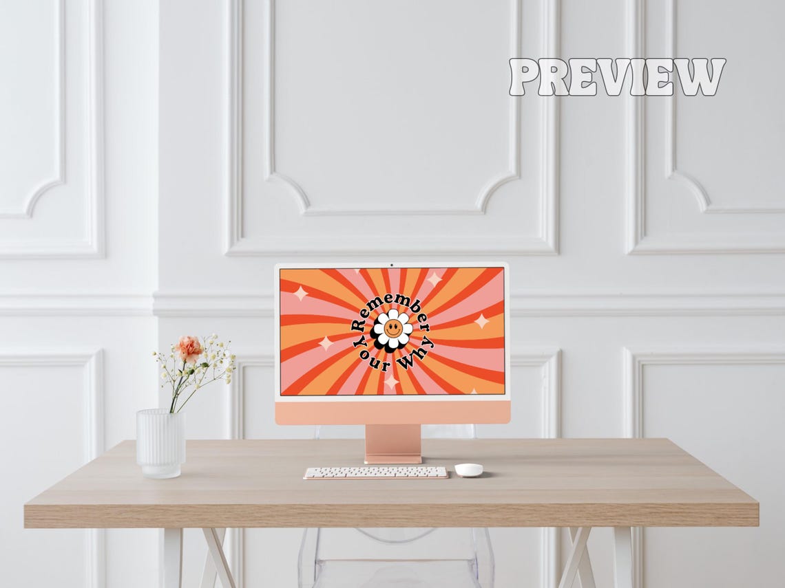 Groovy Motivational Desktop Wallpaper, Pink Retro Colorful Floral ...