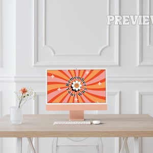 Groovy Motivational Desktop Wallpaper, Pink Retro Colorful Floral ...