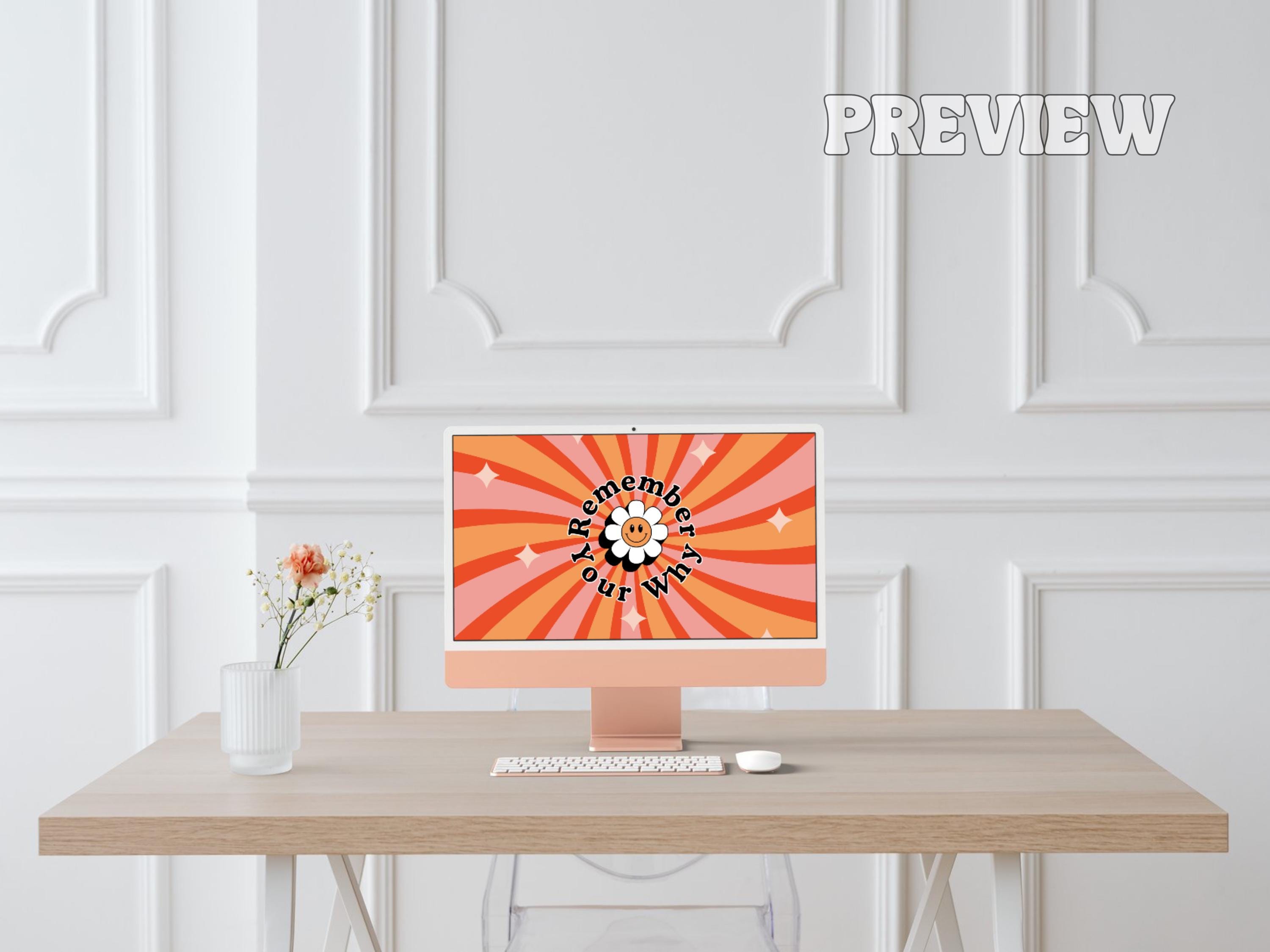 Groovy Motivational Desktop Wallpaper, Pink Retro Colorful Floral ...