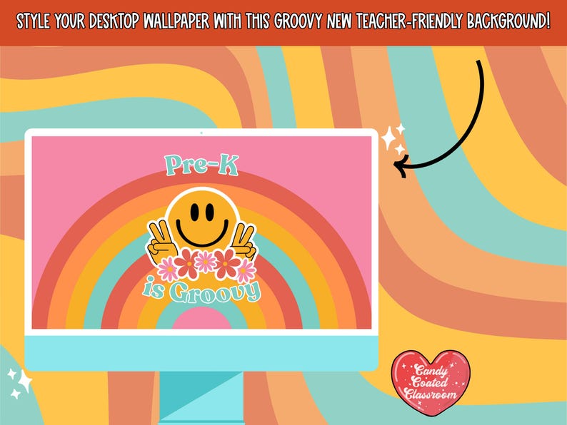 Groovy Desktop Wallpaper for Teachers, Colorful Rainbow Smiley Face ...