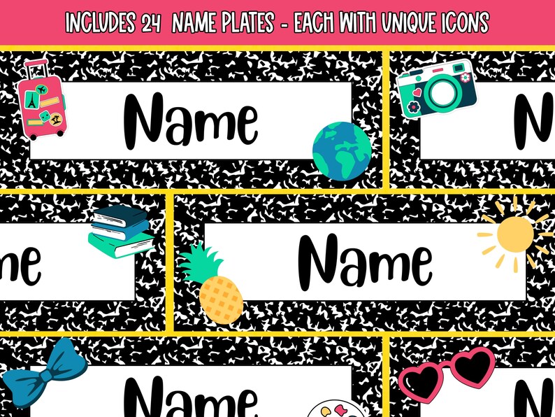 Colorful Desk Name Plates, Composition Notebook School Labels ...