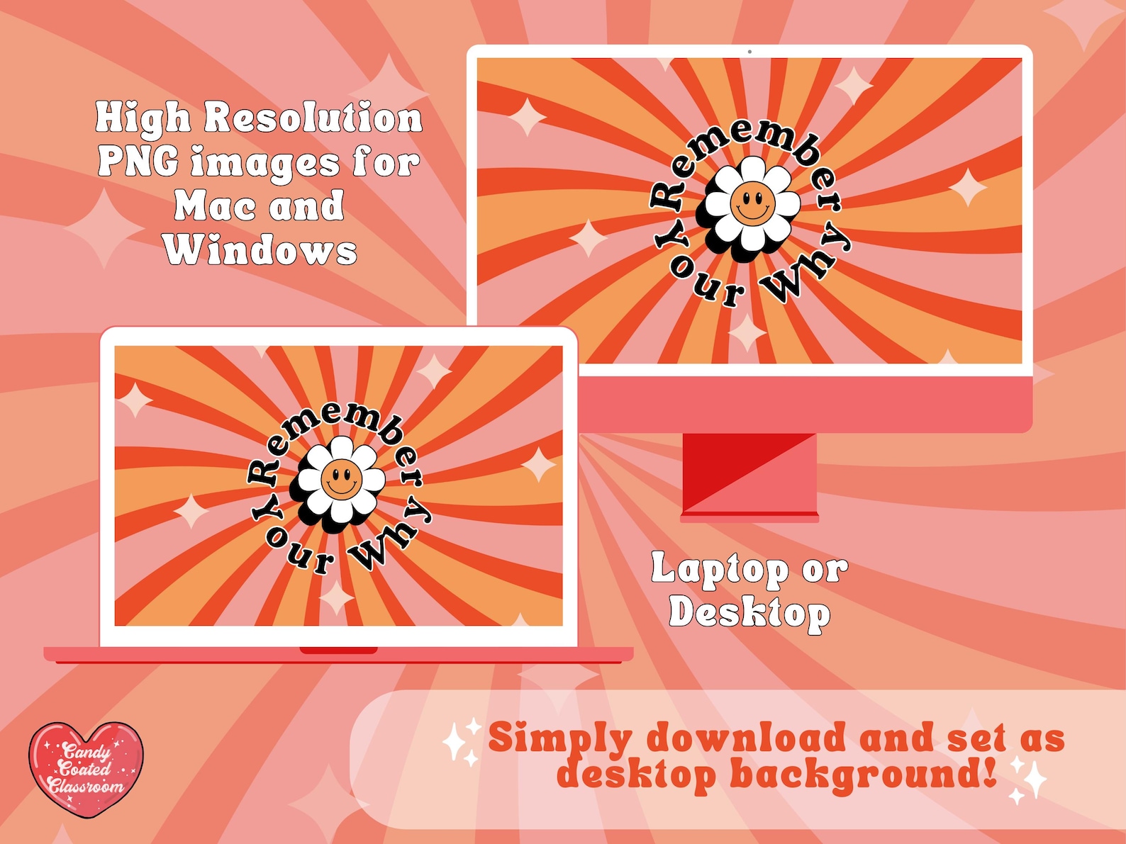 Groovy Motivational Desktop Wallpaper, Pink Retro Colorful Floral ...