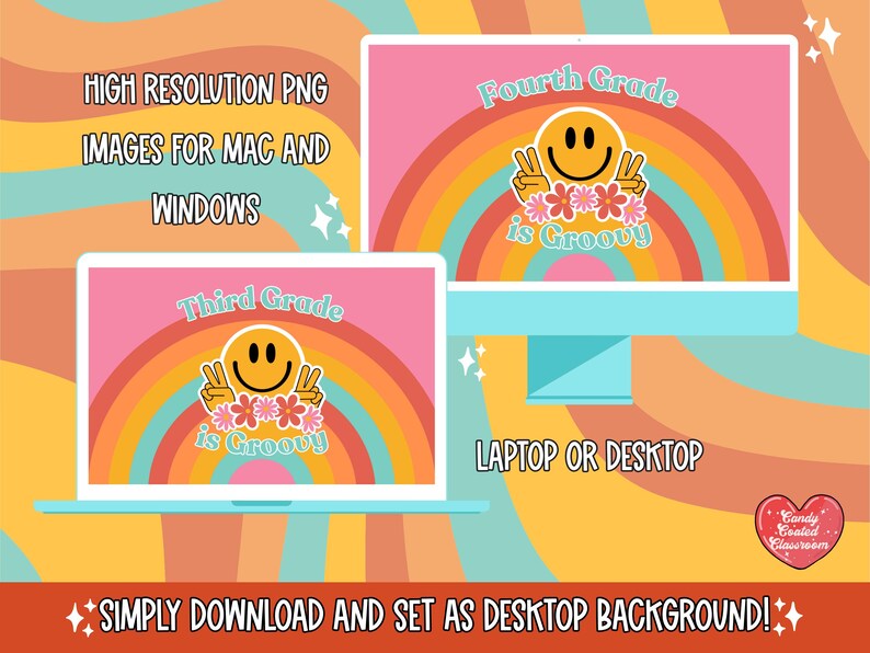 Groovy Desktop Wallpaper for Teachers, Colorful Rainbow Smiley Face ...