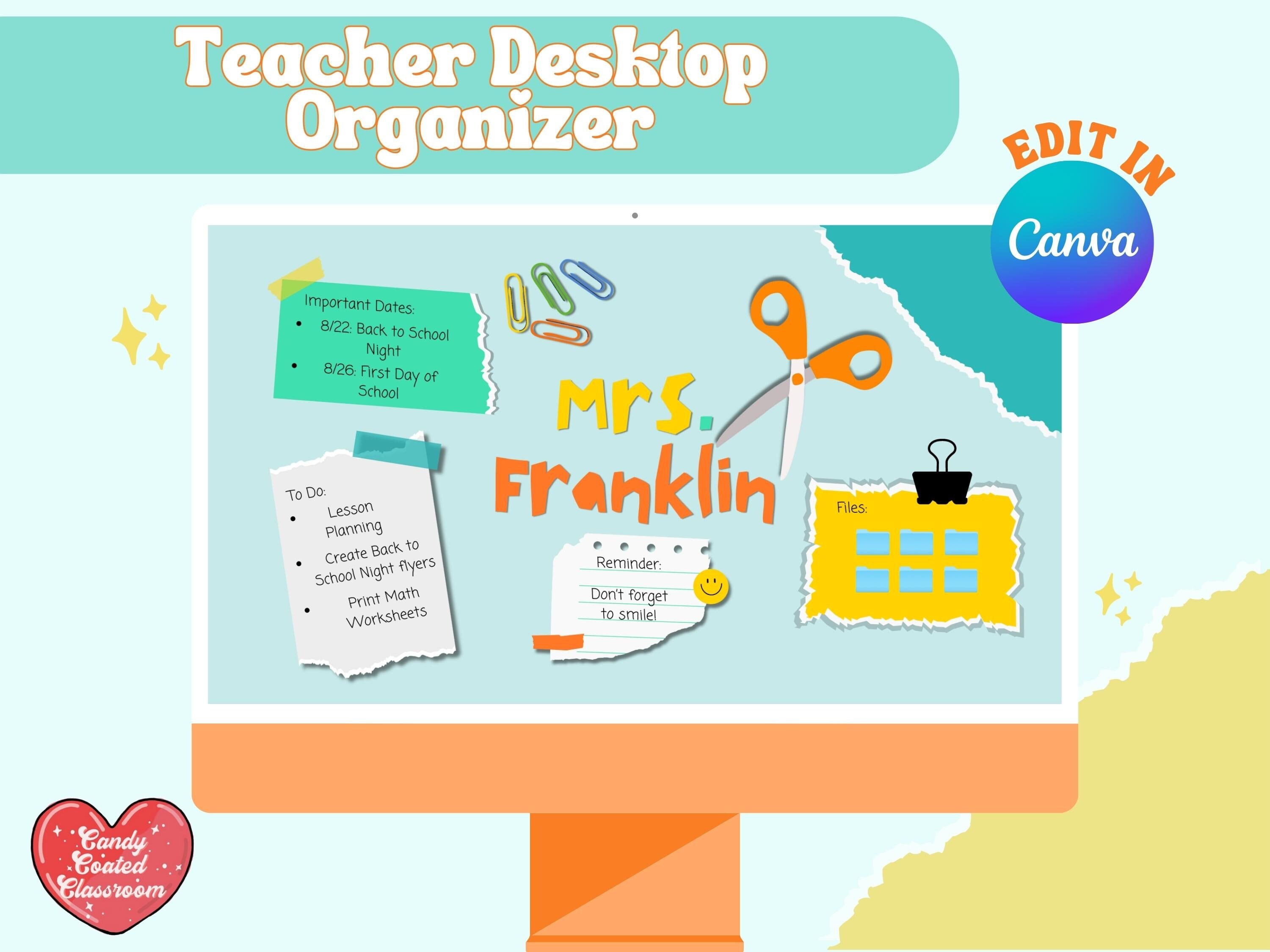 Desktop Organizer Wallpaper, Back to School Colorful Personalized ...